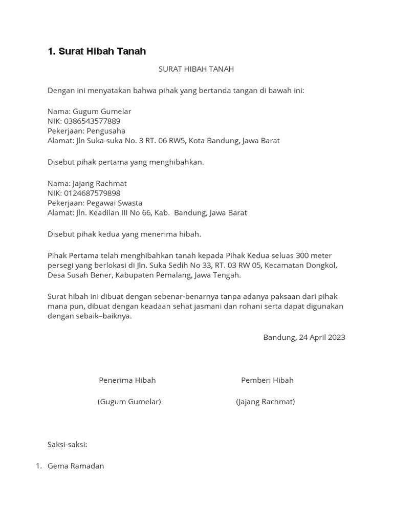 Contoh Surat Hibah | PDF