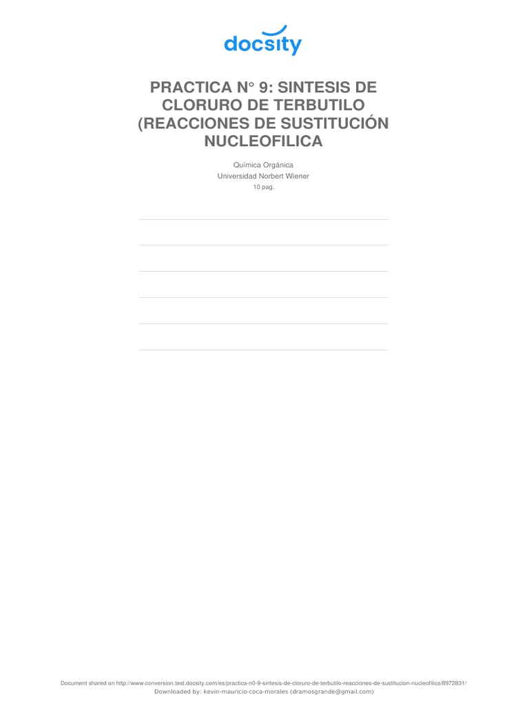 Docsity Practica n0 9 Sintesis de Cloruro de Terbutilo Reacciones de ...