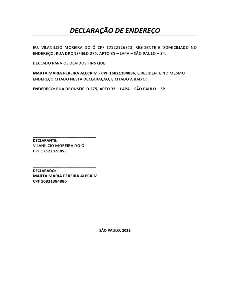 Declaração de Endereço | PDF