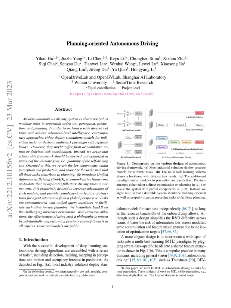 Planning-Oriented Autonomous Driving | PDF | Perception | Design