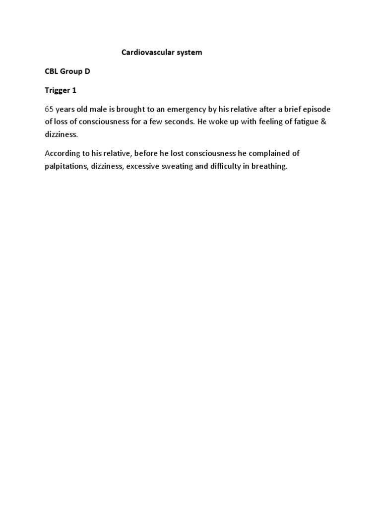 Cardiovascular System CBL Group D Trigger 1 | PDF