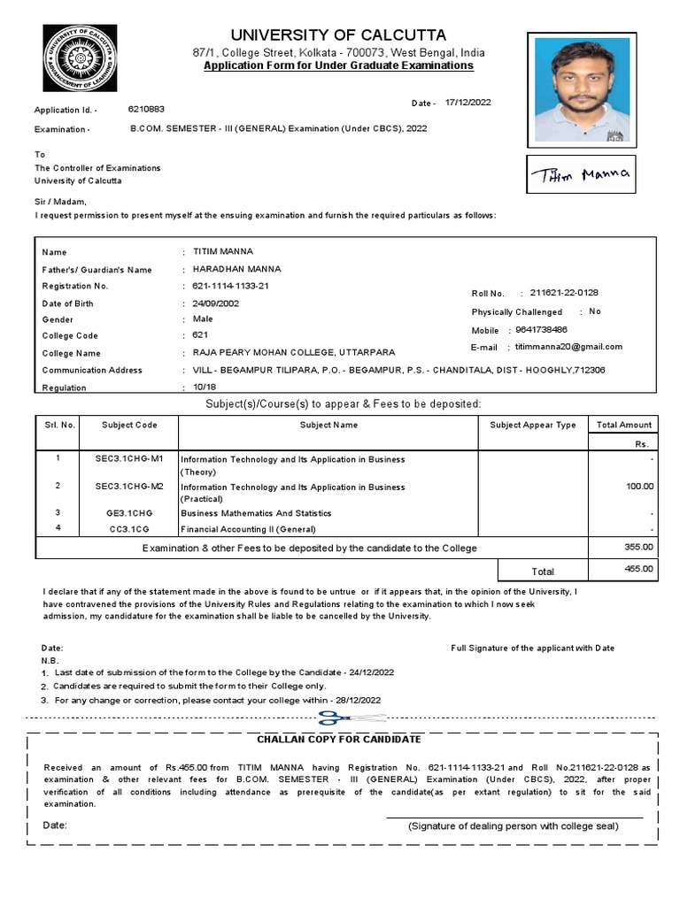 Calcutta University Exam Application 2022 | PDF | Government | Justice