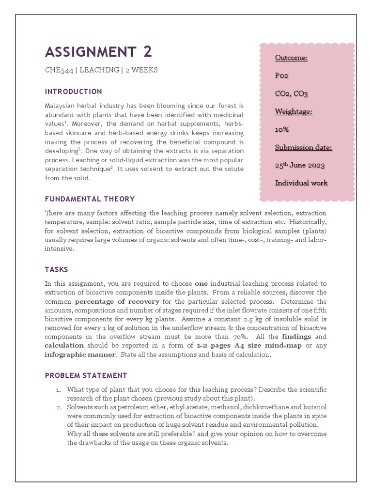 Assignment 2 - Che544 - 20232 | PDF | Solvent | Solubility