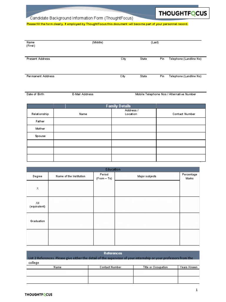 Candidate Background Information Form - TF | PDF