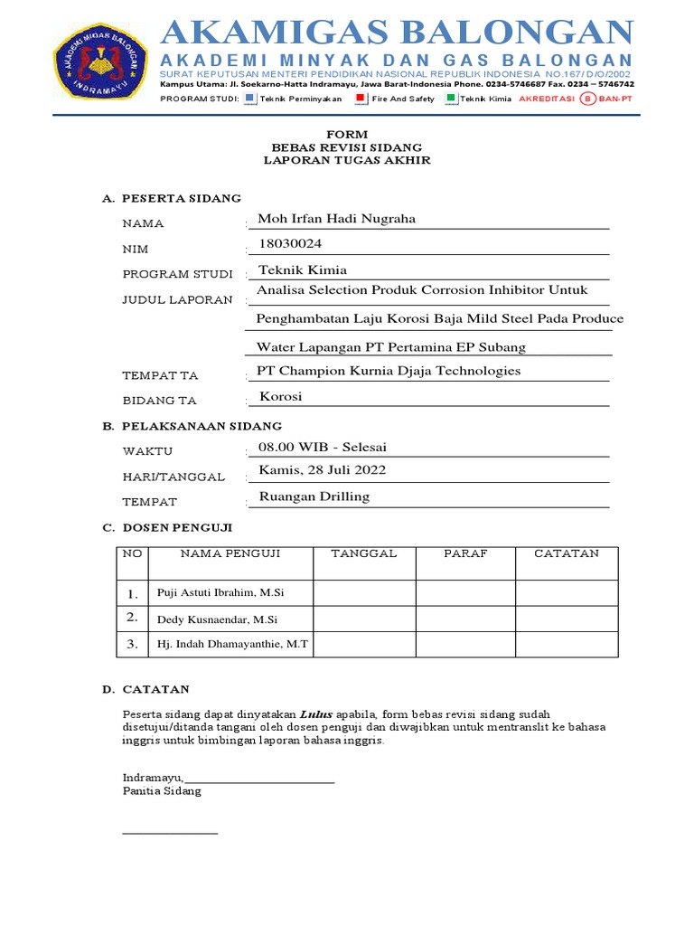 11 - Form Bebas Revisi Sidang Ta | PDF