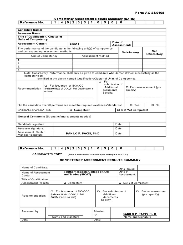 Competency Assessment Result Summary | PDF