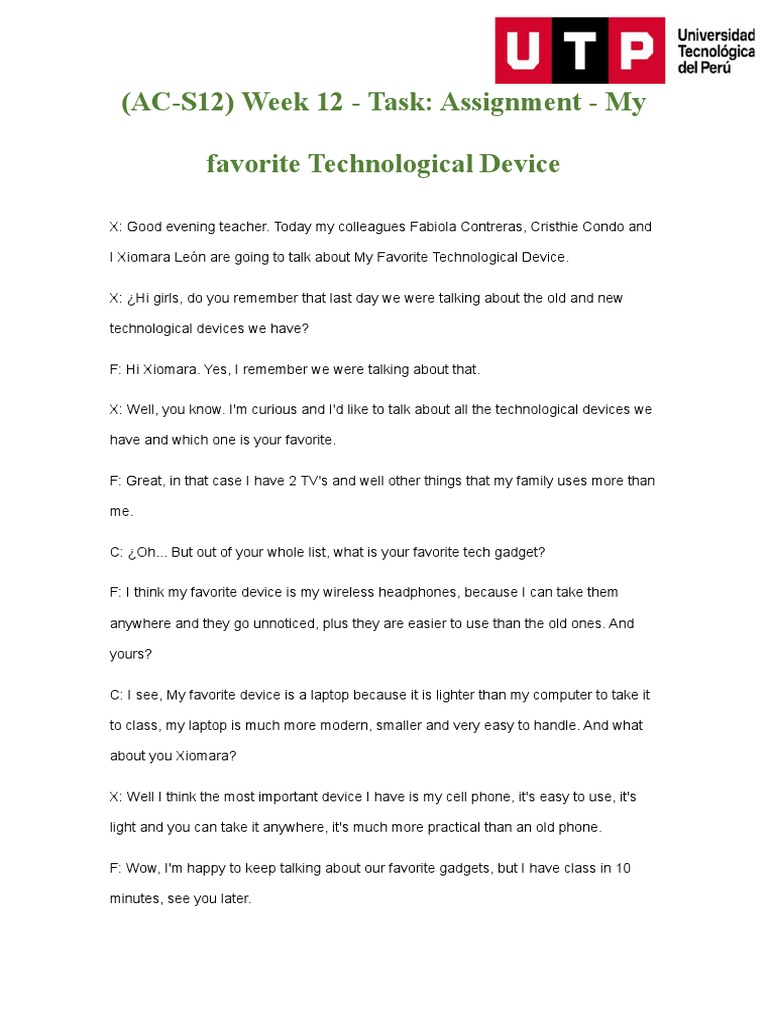 (AC-S12) Week 12 Task Assignment My Favorite Technological Device | PDF
