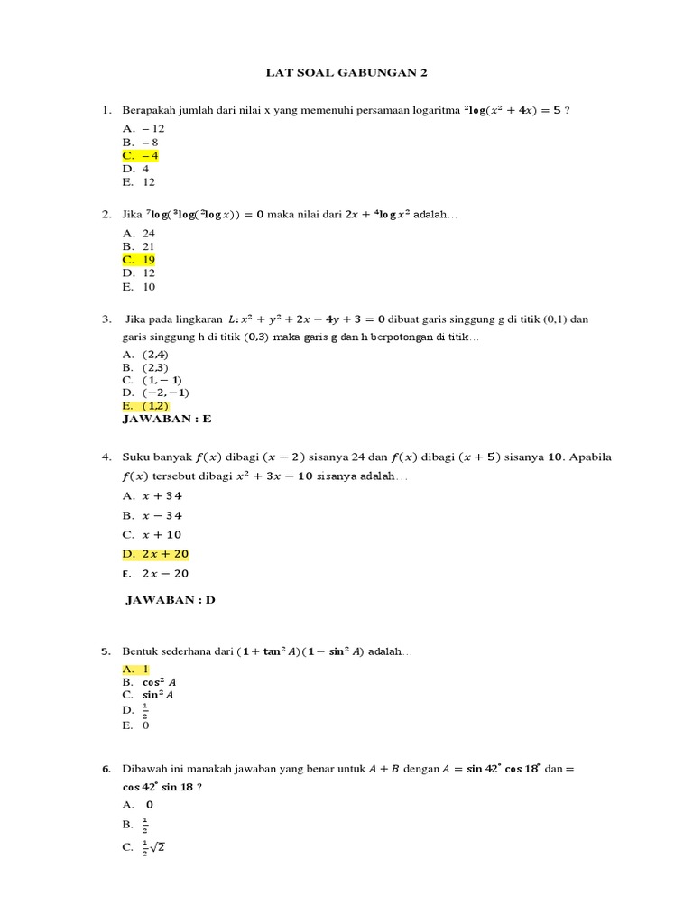 Latihan Soal Gabungan 2 MATMIN | PDF