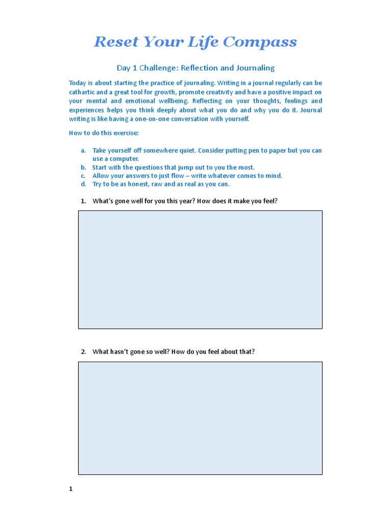 Reset Your Life Compass Workbook Pdf Well Being Feeling