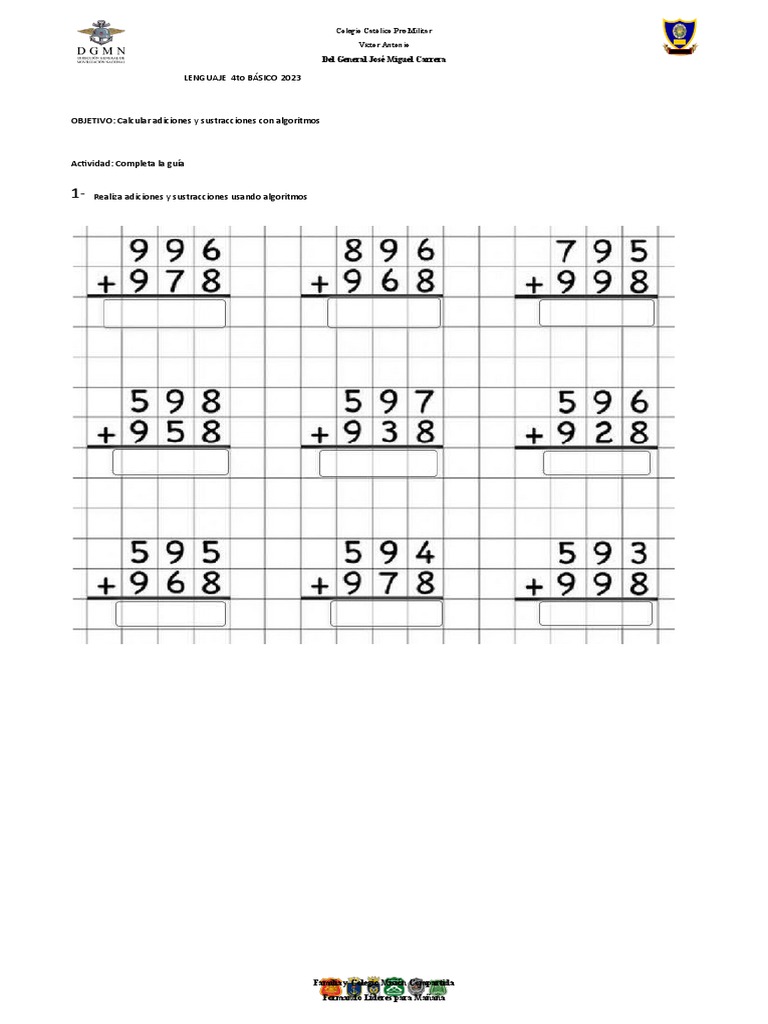 GUÍA sumas y restas 4to básico | PDF