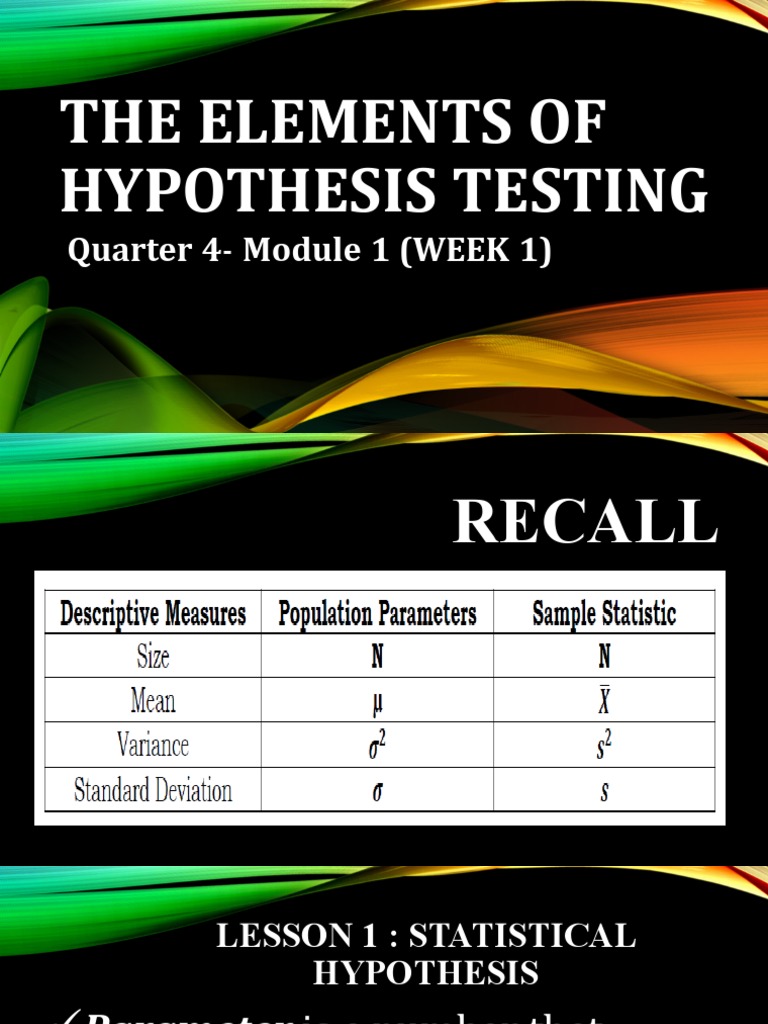 The Elements of Hypothesis Testing MODULE 1 STATISTICS | PDF ...
