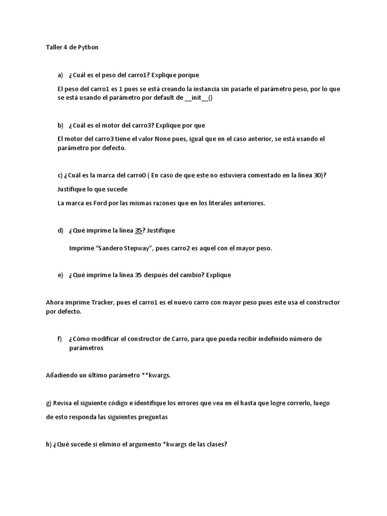 Taller 4 de Python | PDF Taller 4 de Python | PDF