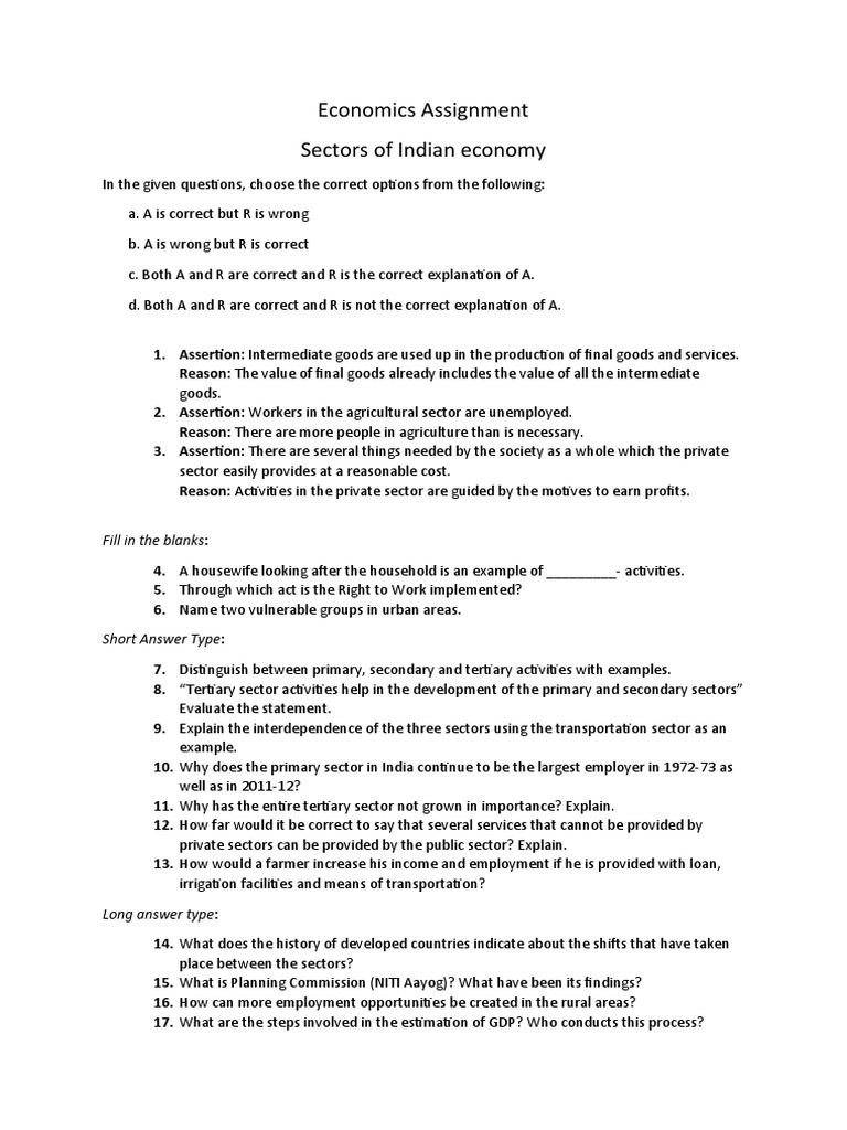 Economics Assignment - Sectors of Economy | PDF | Employment | Economics