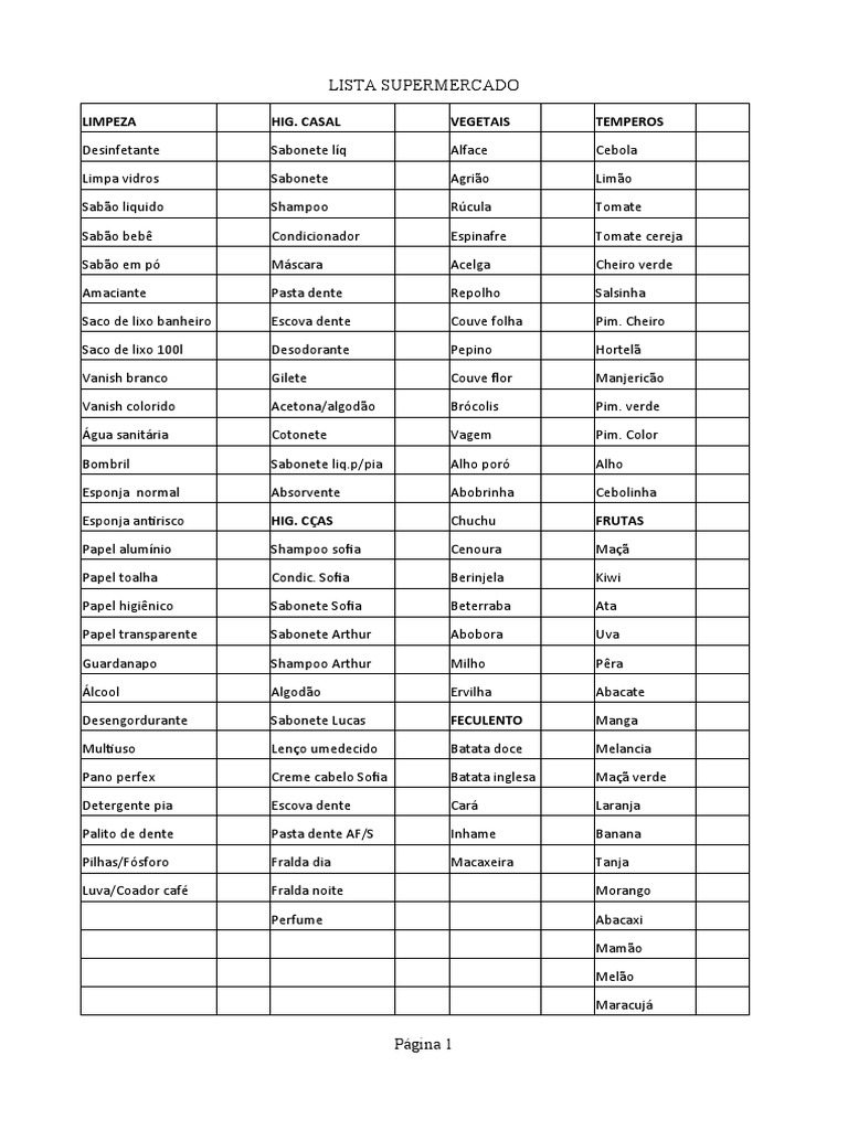 Lista Supermercado P Imprimir | PDF | Alimentos | Ingredientes de alimentos