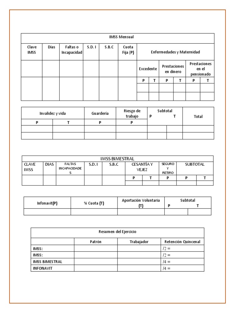 Formatos de Tablas Para Imss (1) | PDF