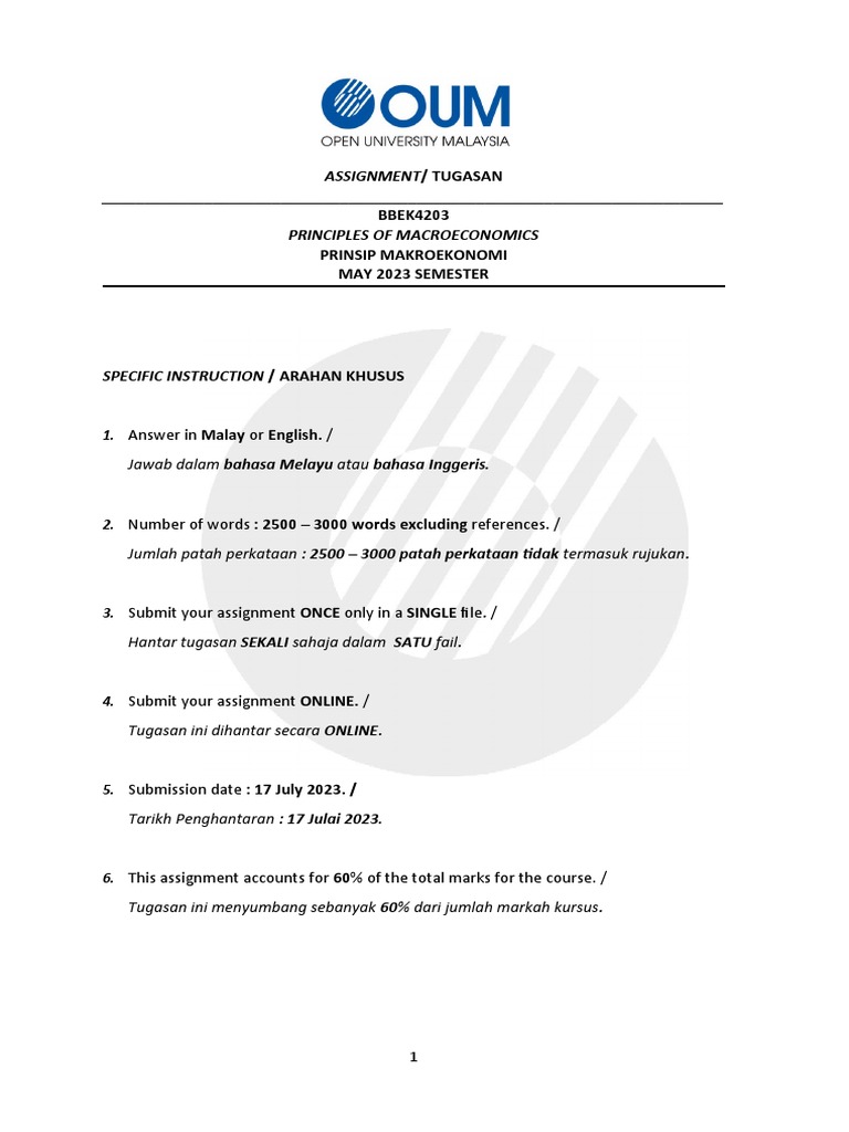 Assignment/ Tugasan - Principles of Macroeconomics | PDF