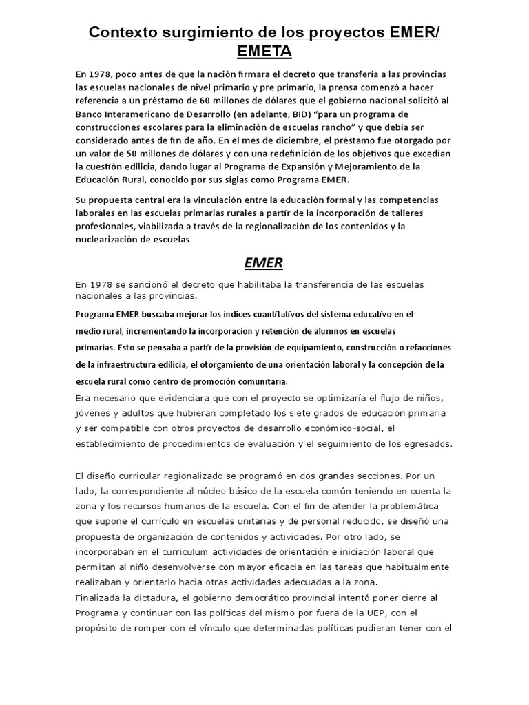 Proyectos Emer y Emeta | PDF | Plan de estudios | Educación primaria