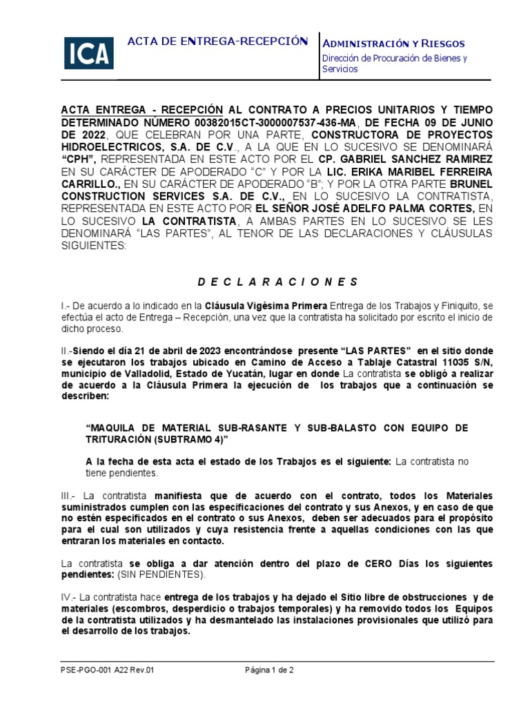 Acta Entrega Recepción 436 | PDF
