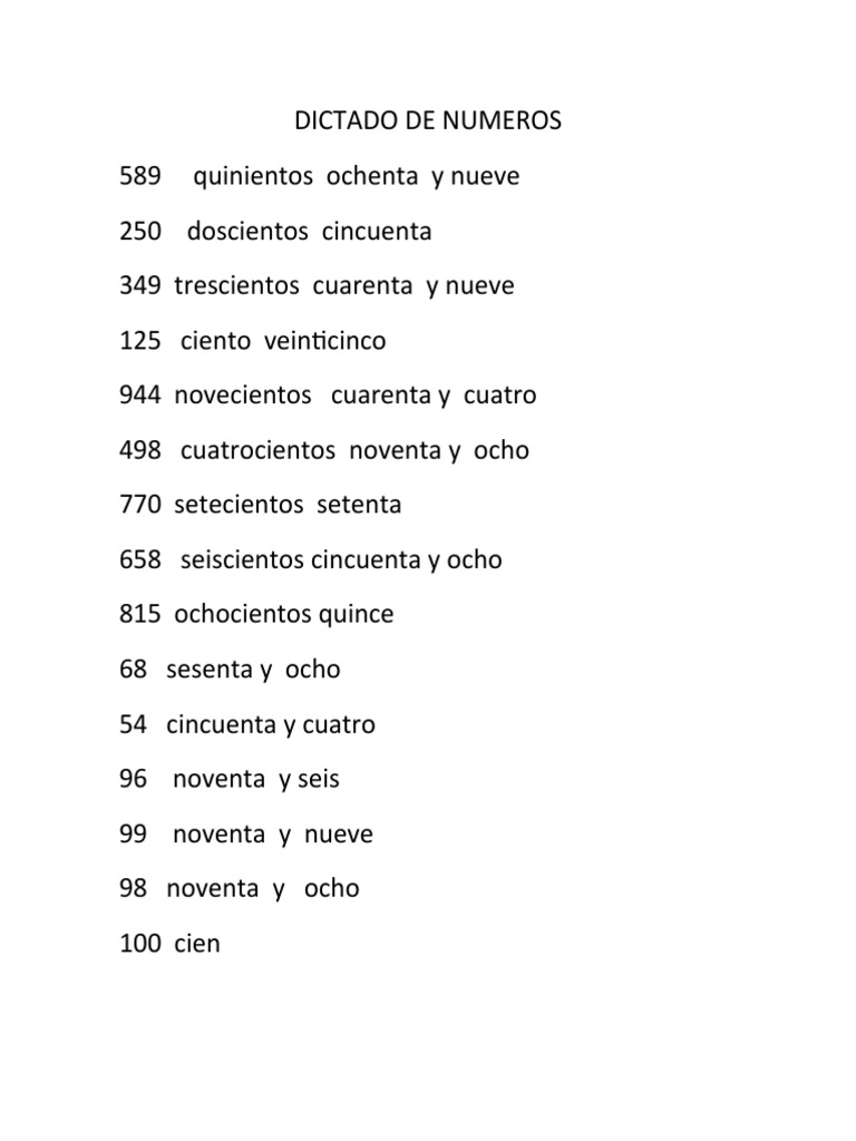 Dictado de Numeros | PDF
