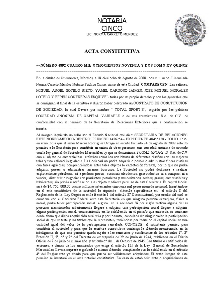 Acta Constitutiva | PDF | Liquidación | Compartir (Finanzas)