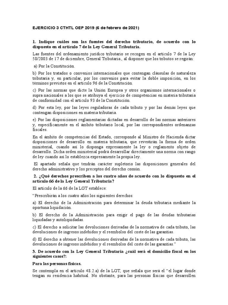 THAC EJ3 OEP2019 AccLibre Respuestas Opositandoatributario 21012022 | PDF | aduana | Impuestos