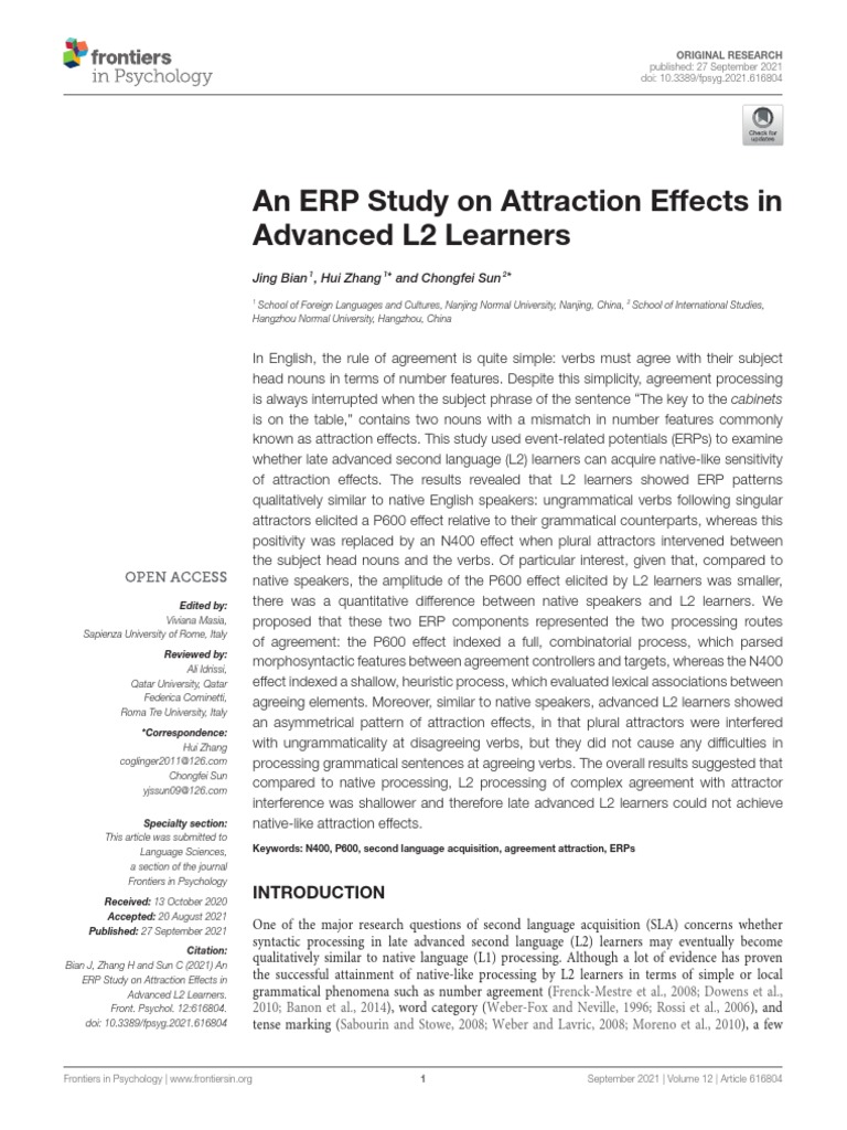 An ERP Study on Attraction Effects in Advanced L2 Learners | PDF ...