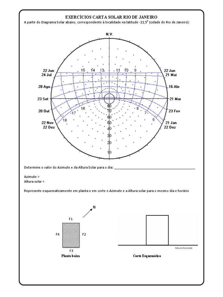 EXERCÍCIO - AZIMUTE E ALTURA SOLAR)- sombra | PDF