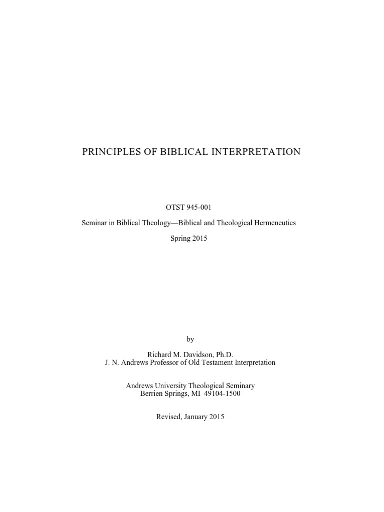 Principles of Biblical Interpretation | PDF | Bible | Sola Scriptura