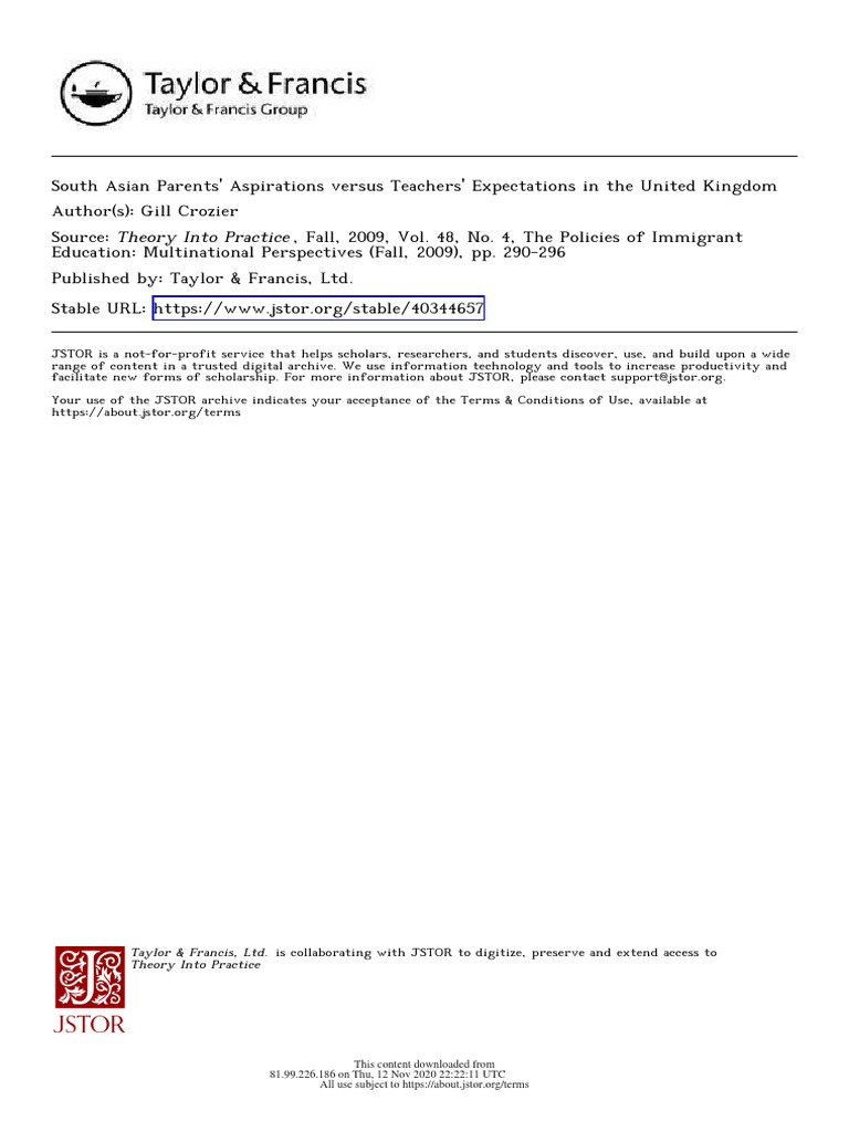 South Asian Parents' Aspirations Versus Teachers' Expectations in The ...