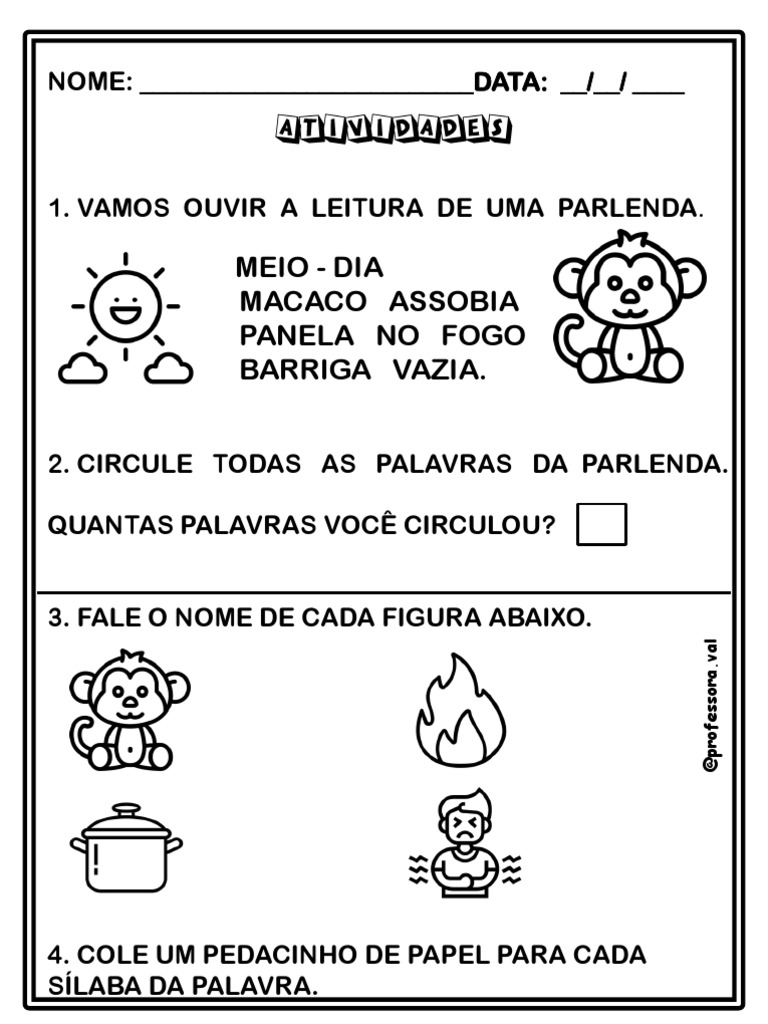 Atividades Parlenda Macaco Assobia 2 | PDF
