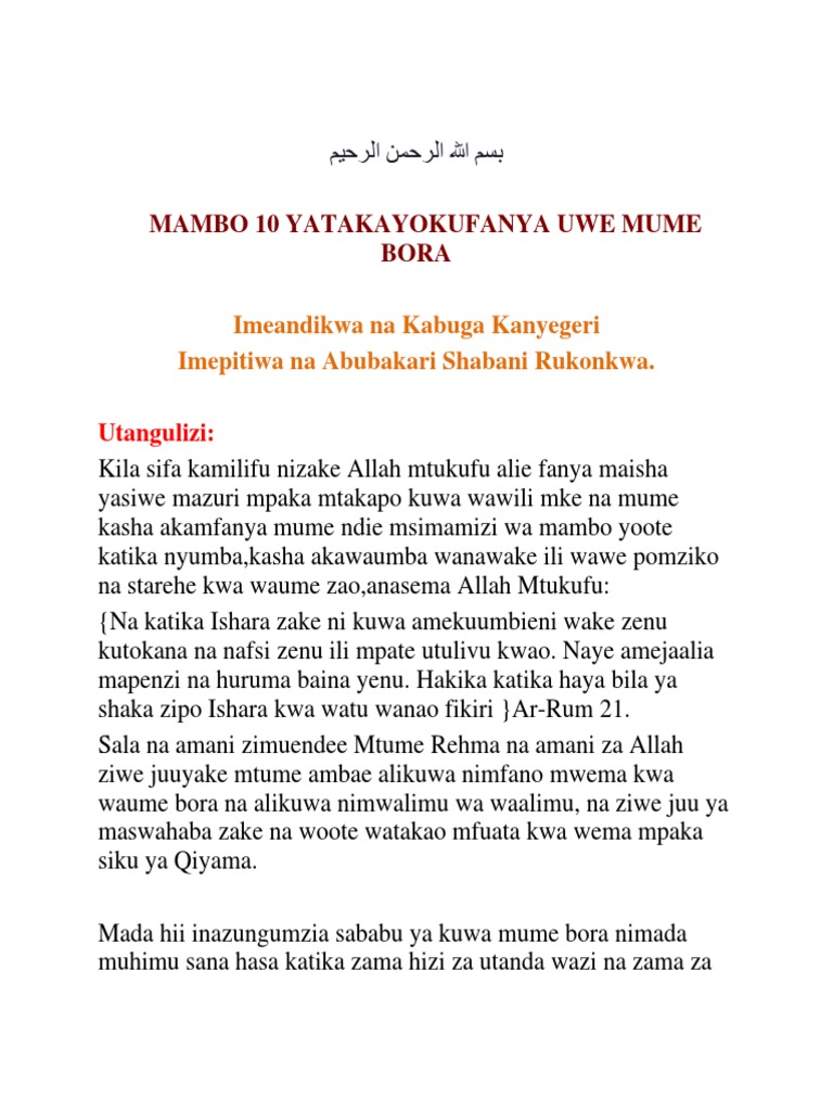 SW MAMBO 10 YATAKAYOKUFANYA UWE MUME BORA | PDF