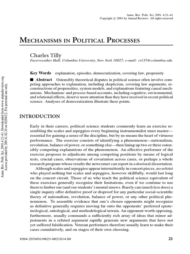Mechanisms in Political Processes Tilly | PDF | Democratization | Theory