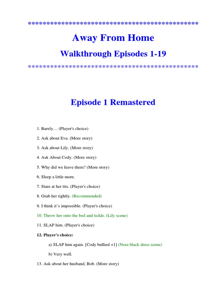Away From Home Walkthrough: Episodes 1-19 | PDF