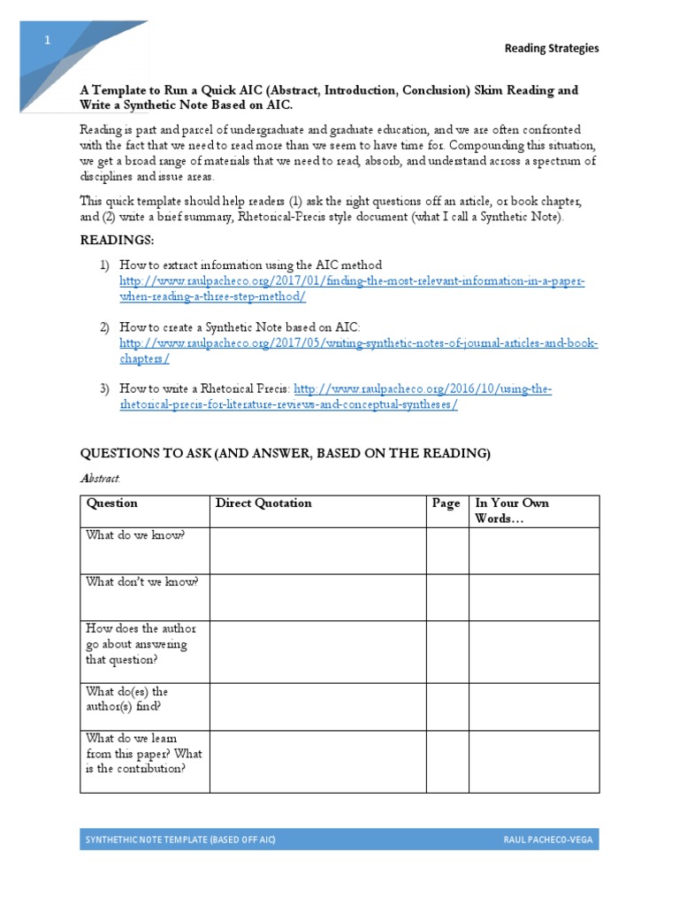 AIC + Synthetic Note Template | PDF | Social Movements | Abstract (Summary)