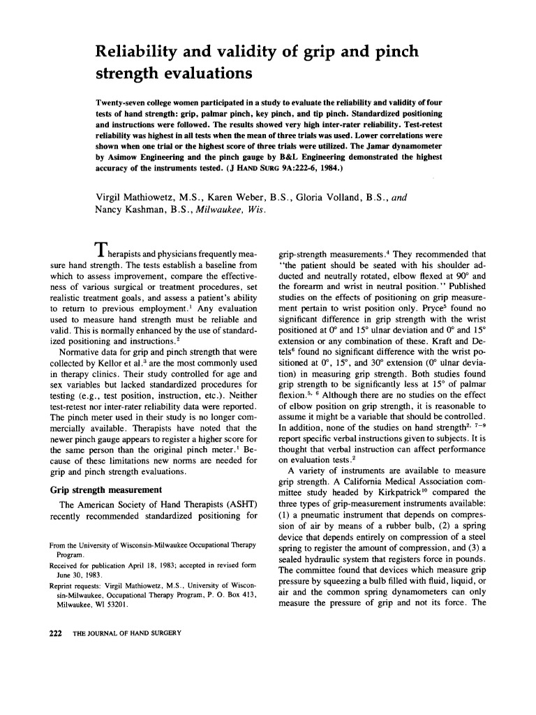 Mathiowetz 1984 | PDF | Thumb | Anatomical Terms Of Motion