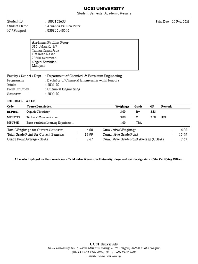 Chem Eng. Y1S1 | PDF