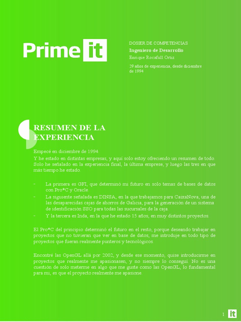 Dosier de Competencias PrimeIT EnriqueRocafull | PDF | C (lenguaje de programación ...