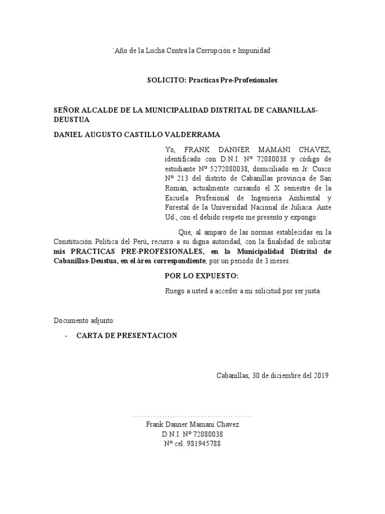 Solicitud de Practicas Pre-Profesionales | PDF