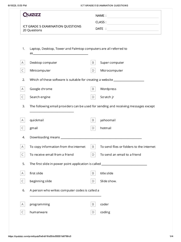 Ict Grade 5 Examination Questions2 | PDF | World Wide Web | Internet & Web