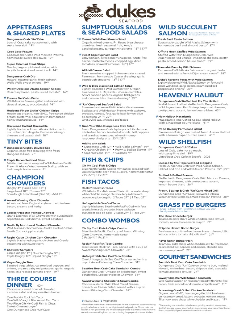 Dukes Lunch Dinner Menu 2023 February | PDF | Rose | Salad