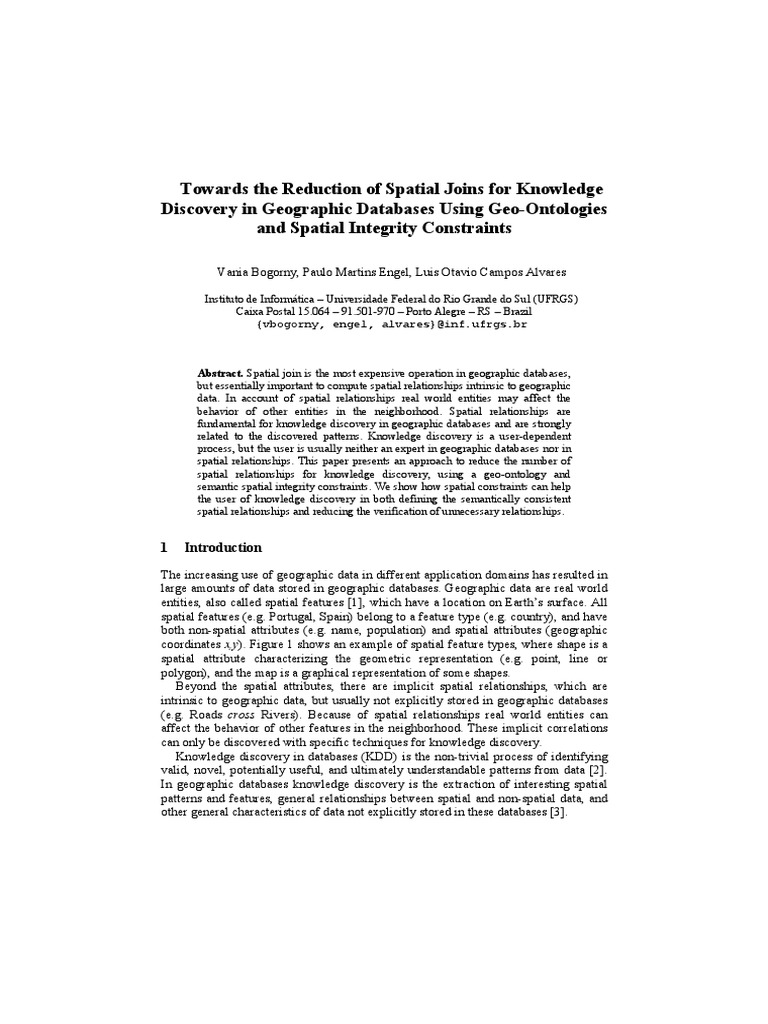 Towards The Reduction of Spatial Joins For Knowledge Discovery in ... Towards The Reduction of Spatial Joins For Knowledge Discovery in ...