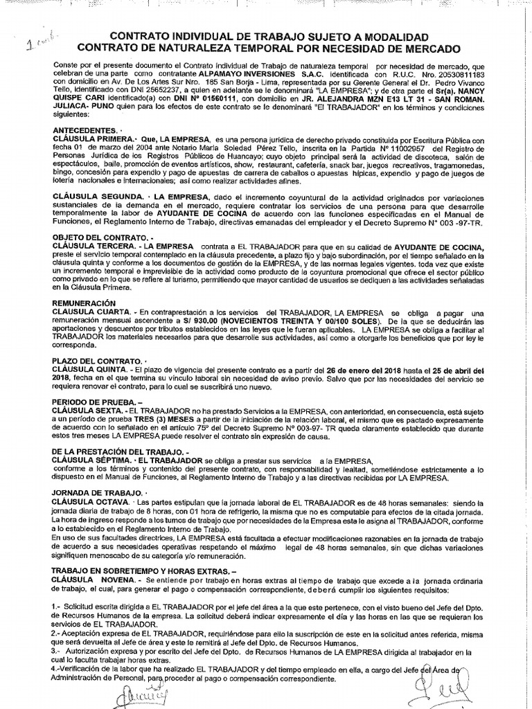 Contrato Exp Laboral | PDF