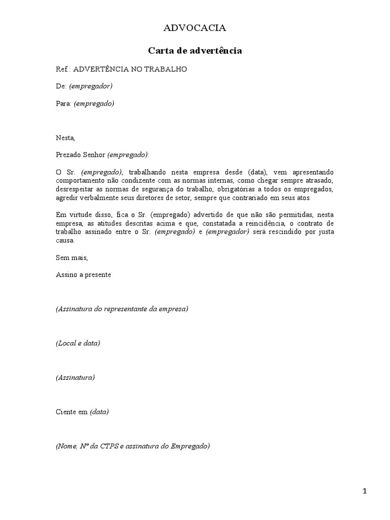 06 - Carta de Advertência | PDF | Carreira e Crescimento | Direito