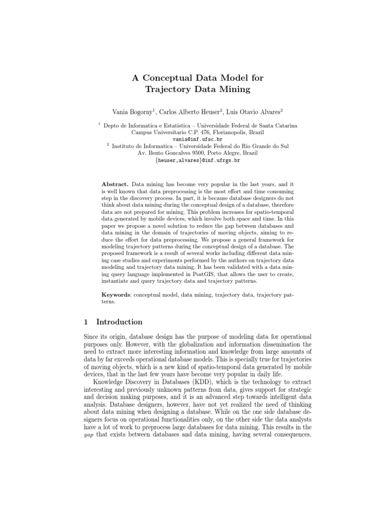 A Conceptual Data Model For Trajectory Data Mining Pdf Conceptual Model Databases