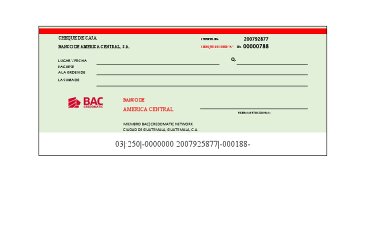 Estructura Del Cheque Bac Bancaria | PDF