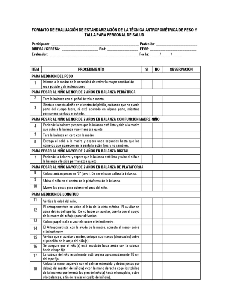 Formato de Evaluacion Técnica Peso y Talla | PDF | Mano | Balanza