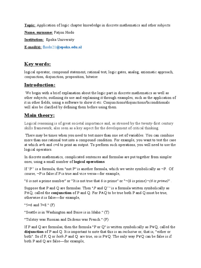 Project Template Discrete Maths | PDF | Logic Gate | Proposition