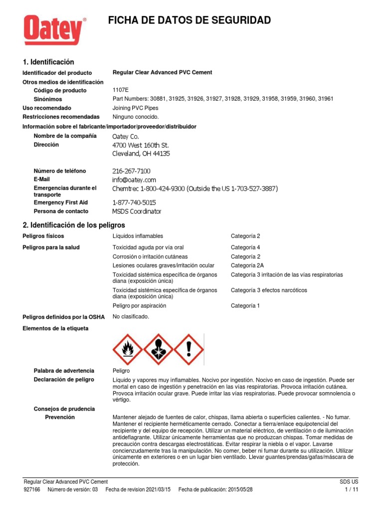 Hoja Seguridad Regular Especial Cemento Transparente para PVC | PDF ...