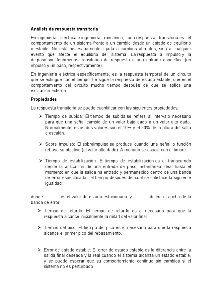 Análisis de Respuesta Transitoria en Sistemas | PDF | Ingeniería ...