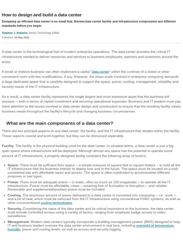 How To Design and Build A Data Center | PDF | Data Center | Computer ...